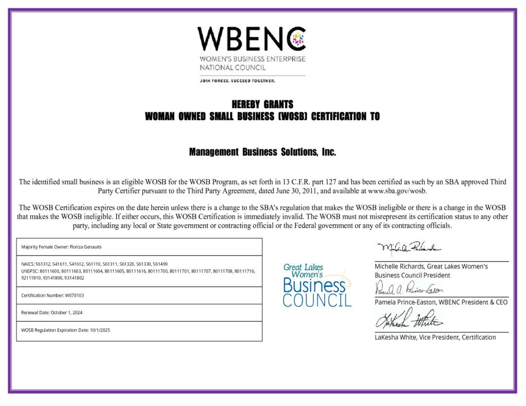 MBS Credentials – Certifications – Management Business Solutions